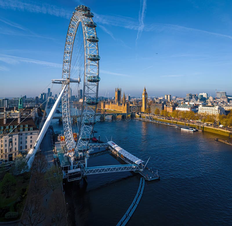 Iconic London Skyline with London Eye in Morning Light Over the Thames ...