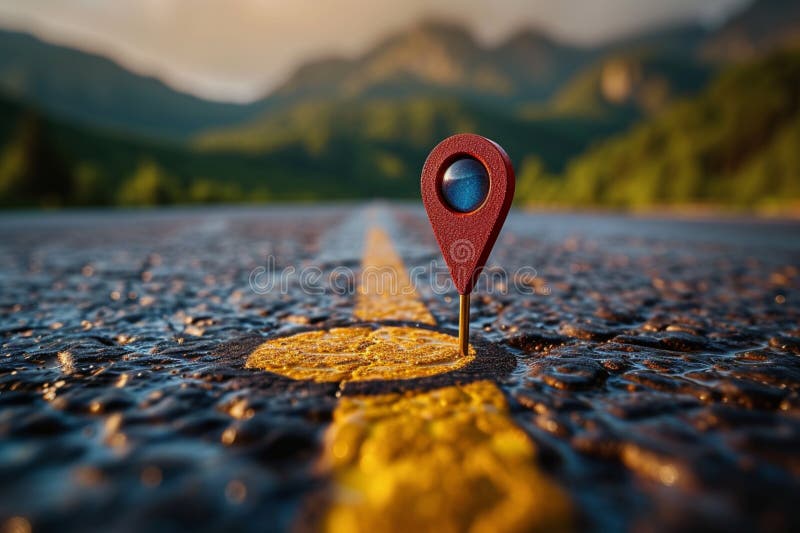 Iconic Map Pin Marking Location with Visible Interconnected Routes ...