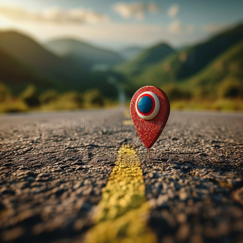 Iconic Map Pin Marking Location with Visible Interconnected Routes ...