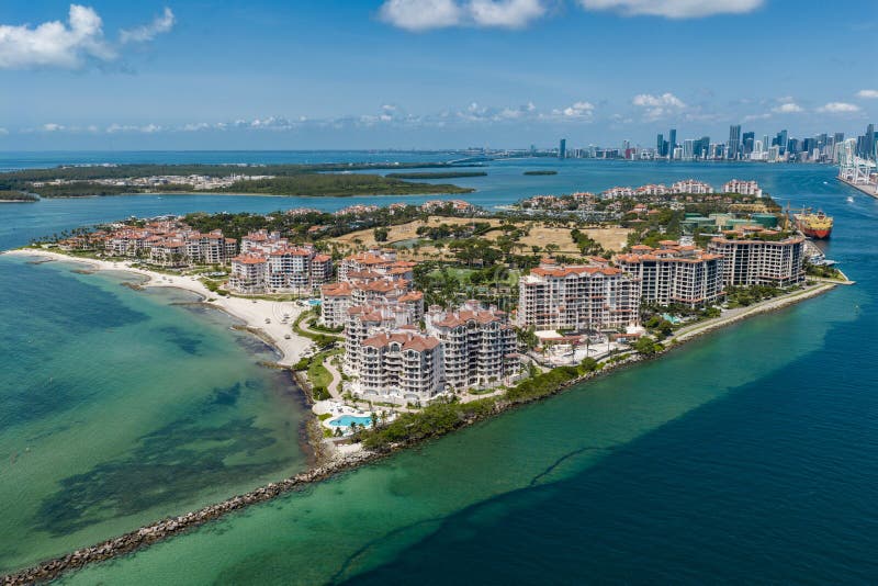 Iconic Miami Coastline. Cloudy Sky Over Miami Famous Skyline. Stock ...