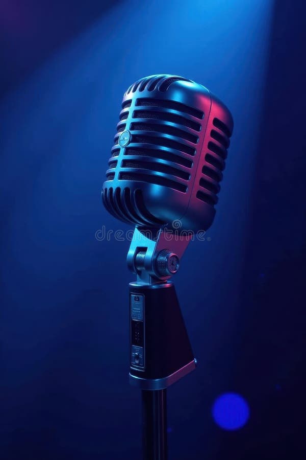 Iconic Microphone Bathed in Cool Blue Stage Light , Broadcast, Stage ...