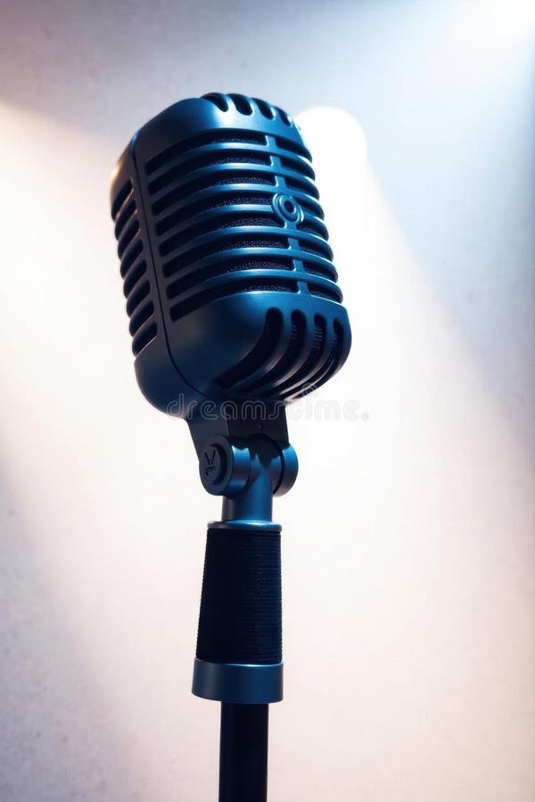 Iconic Microphone Bathed in Cool Blue Stage Light , Blue Light Effect ...