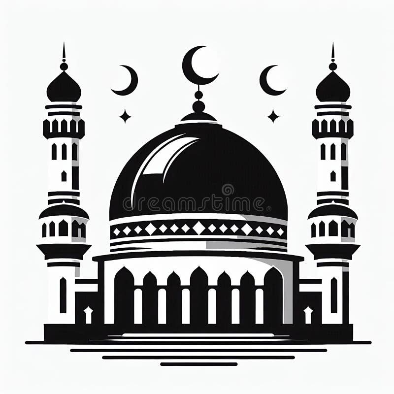Iconic Mosque Illustration in a Black and White Style. Stock ...