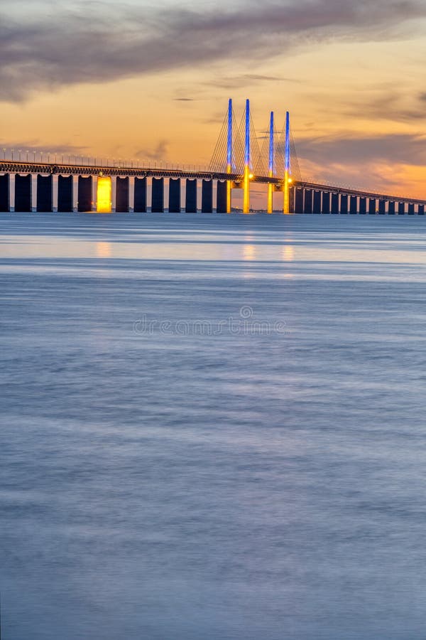 The Iconic Oresund Bridge after Sunset Stock Image - Image of skane ...