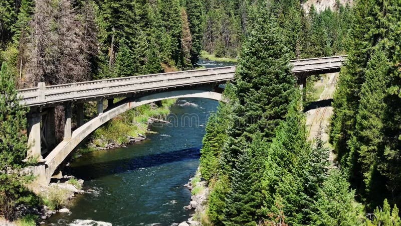 Boise Forest with River and Iconic Bridge Stock Video - Video of aerial ...