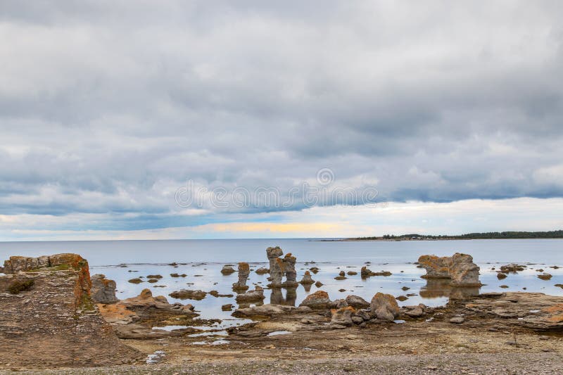 Iconic Rauk Landscape on Gotland Stock Photo - Image of outdoor, stacks ...