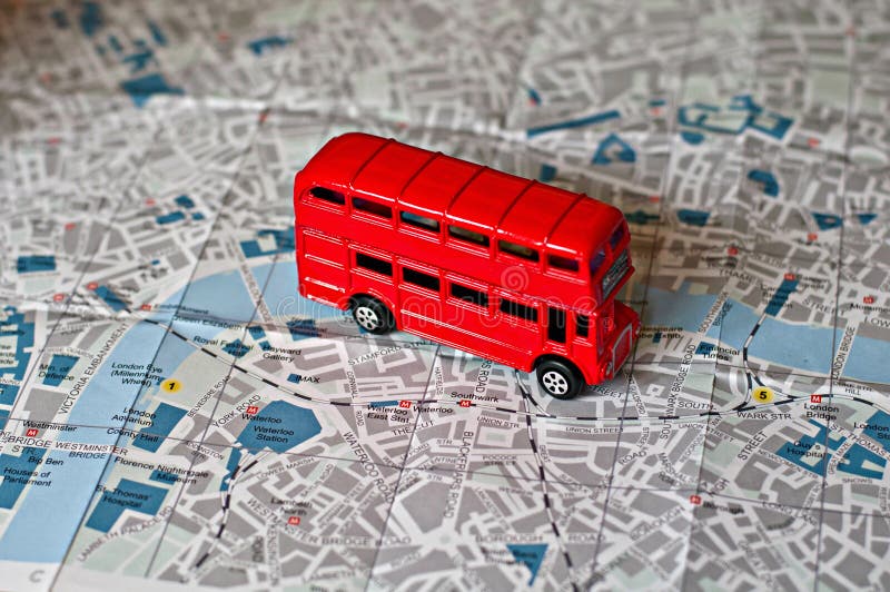 London on Map of England with Miniature Souvenirs Stock Photo - Image ...