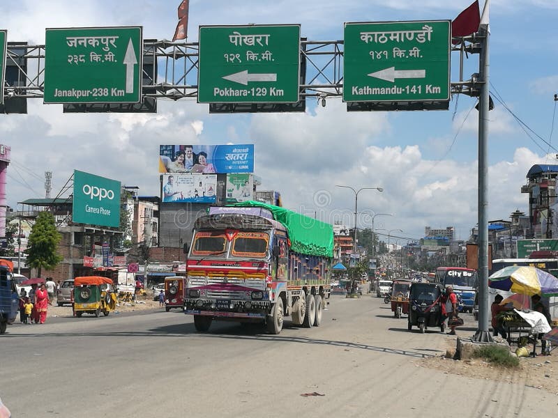 Nepalese Road Signs and Truck Editorial Stock Image - Image of language ...
