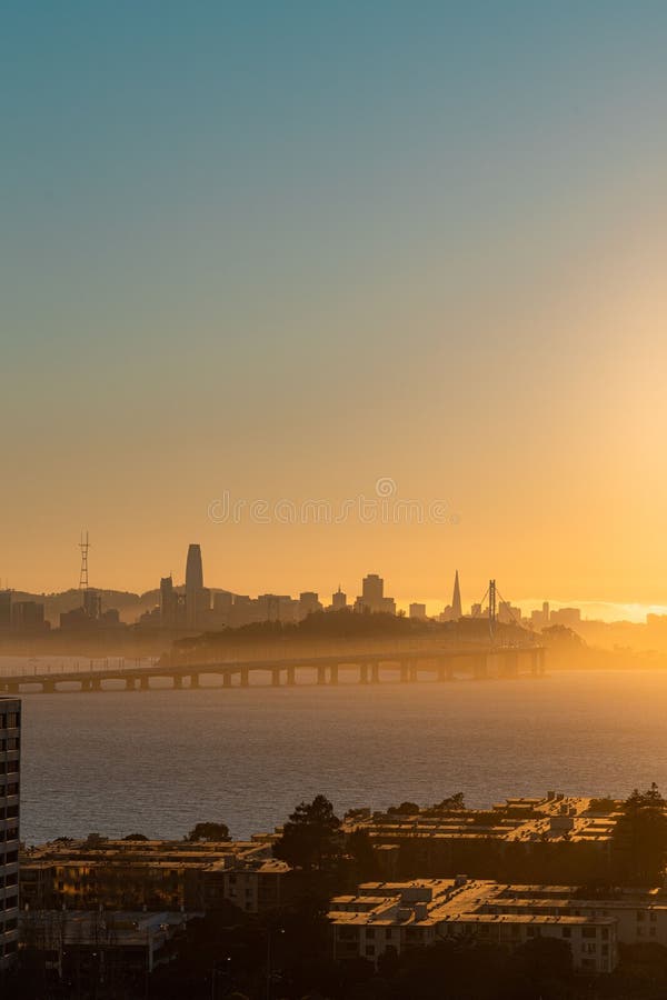 Iconic Skyline of San Francisco, California at Sunset Stock Photo ...