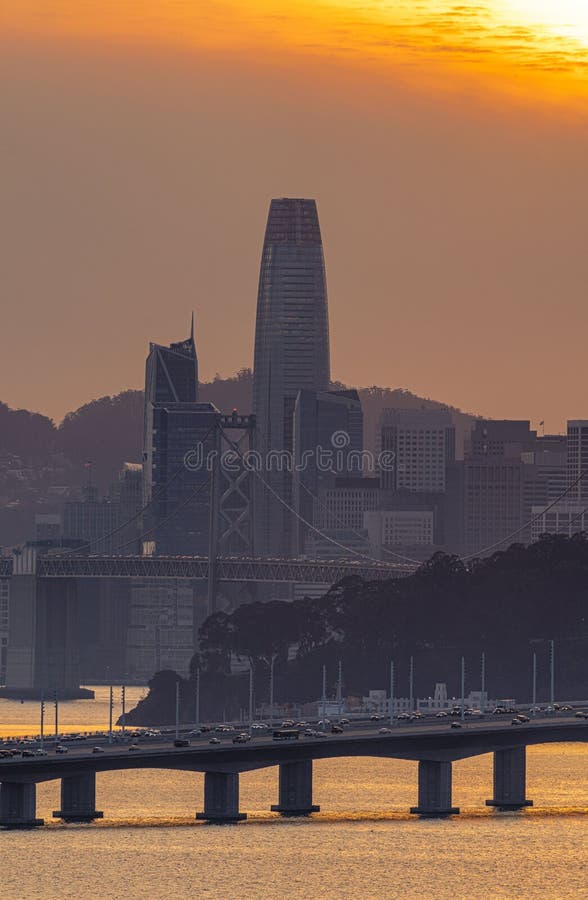 Iconic Skyline of San Francisco, California at Sunset Stock Image ...