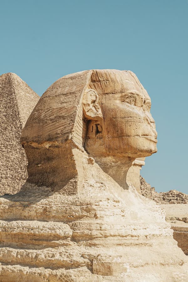 The Great Ancient Sphinx on a Blue Background. Iconic Sphinx Carving ...