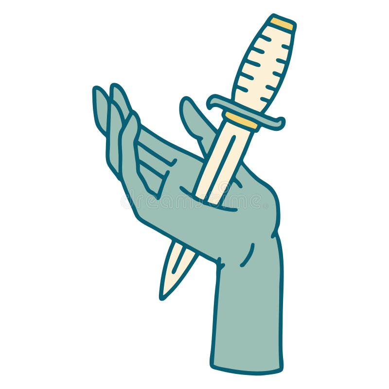Tattoo Style Icon of a Dagger in the Hand Stock Vector - Illustration ...