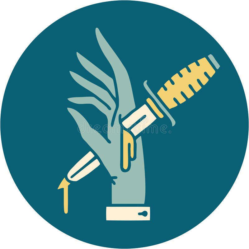 Tattoo Style Icon of a Dagger in the Hand Stock Vector - Illustration ...
