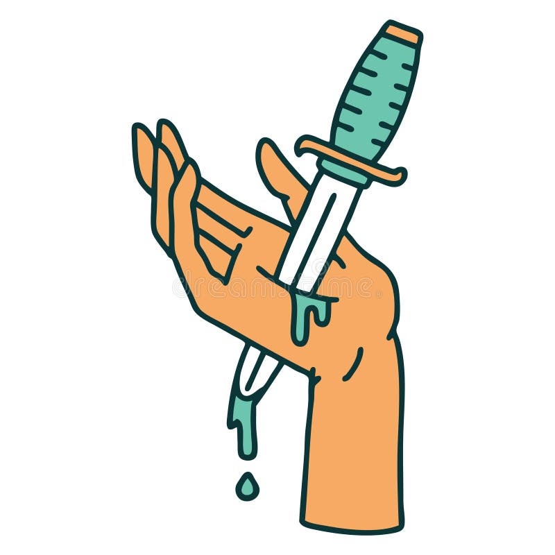 Tattoo Style Icon of a Dagger in the Hand Stock Vector - Illustration ...