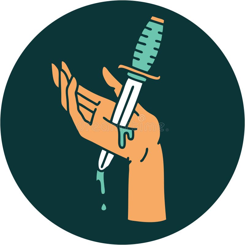 Tattoo Style Icon of a Dagger in the Hand Stock Vector - Illustration ...