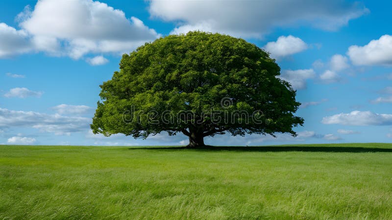 Iconic Tree Creates a Focal Point in a Vibrant Green Panorama Stock ...