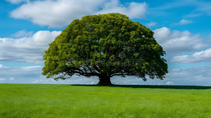 Iconic Tree Creates a Focal Point in a Vibrant Green Panorama Stock ...