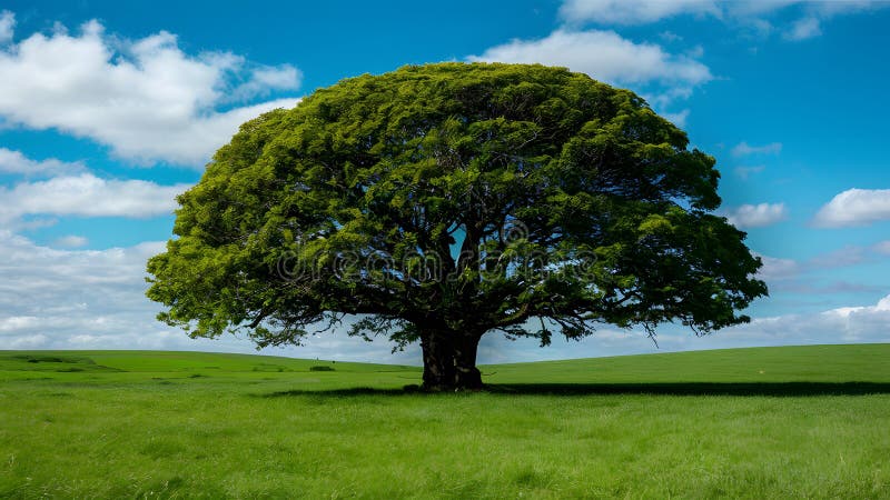Iconic Tree Creates a Focal Point in a Vibrant Green Panorama Stock ...
