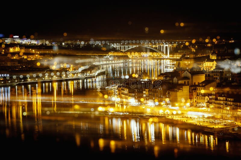 Iconic View of Porto Town at Night with Effects. Stock Photo - Image of ...