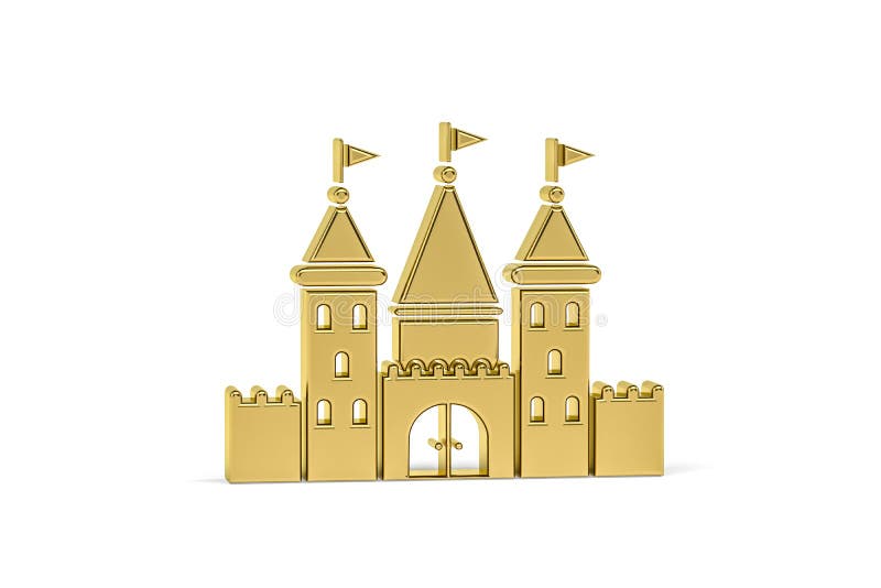 Icono De Castillo Dorado 3d Aislado En Fondo Blanco Stock de ...