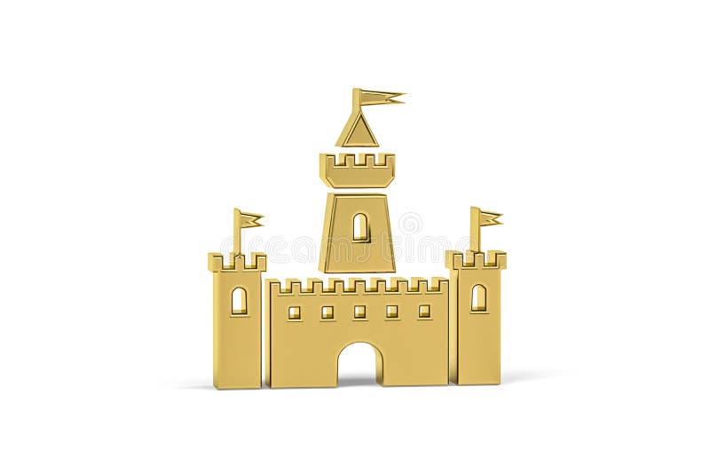 Icono De Castillo Dorado 3d Aislado En Fondo Blanco Stock de ...