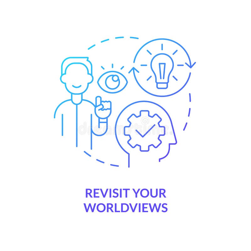 Icono De Concepto De Degradado Azul De Revisit Worldviews Ilustración