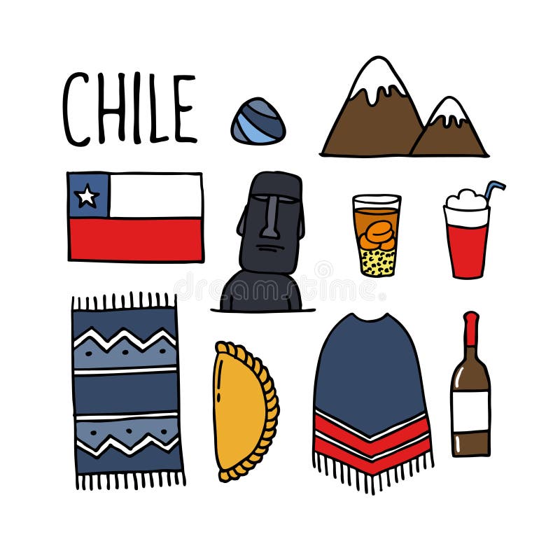 Icono De Conjunto De Doodle De Chile, Ilustración Vectorial Stock de ...