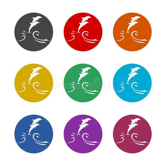 Icono De Delfín, Conjunto De Colores Ilustración del Vector - Ilustración de aislado, extracto ...