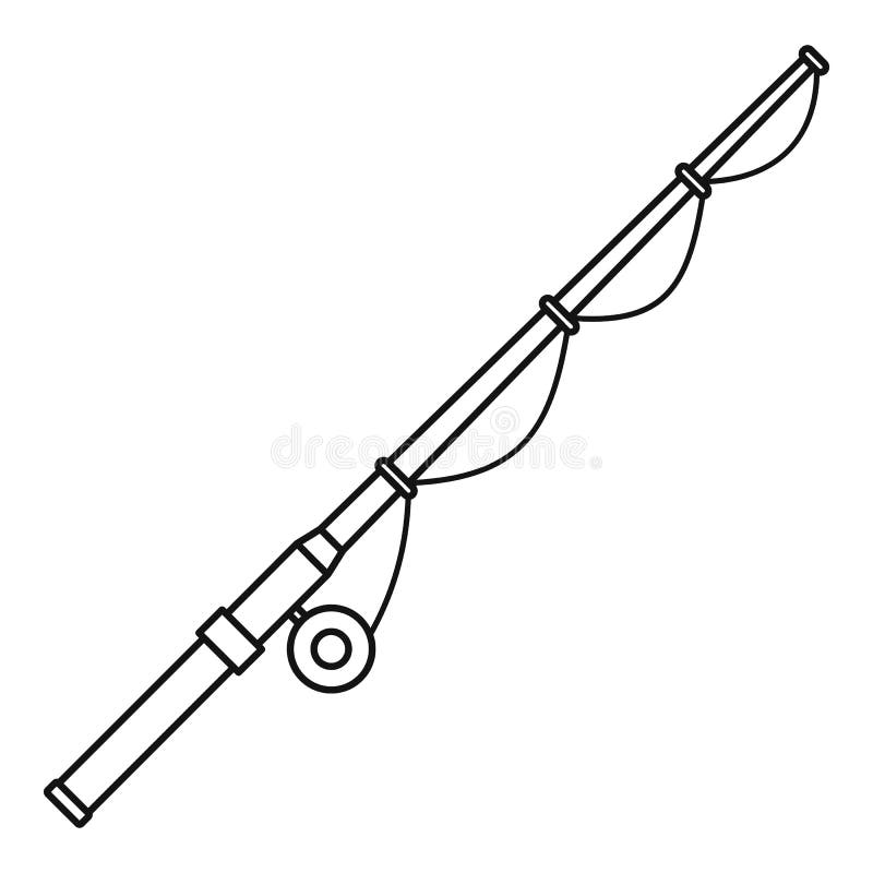 Icono De La Caña De Pescar, Estilo Del Esquema Ilustración del Vector ...