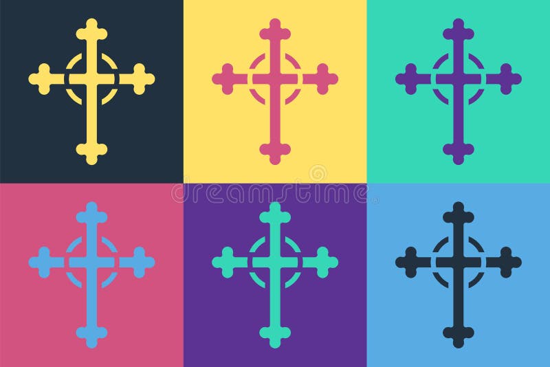 Icono De La Cruz Cristiana De Arte Pop Aislado En Fondo De Color Cruz