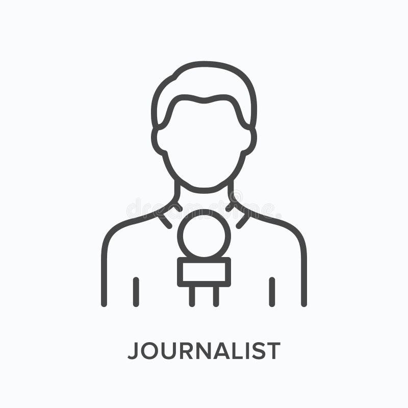 Icono De Línea Plana Del Micrófono De La Mano Del Periodista Esbozo