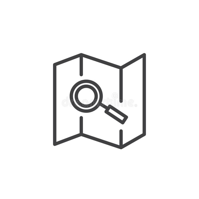 Icono De Papel Del Esquema Del Mapa Y De La Lupa Ilustración del Vector ...