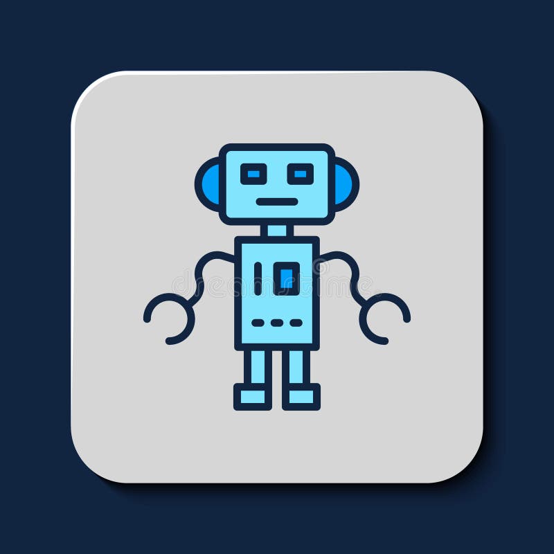 Icono De Robot Con Esquema Relleno Aislado En Fondo Azul. Vector ...