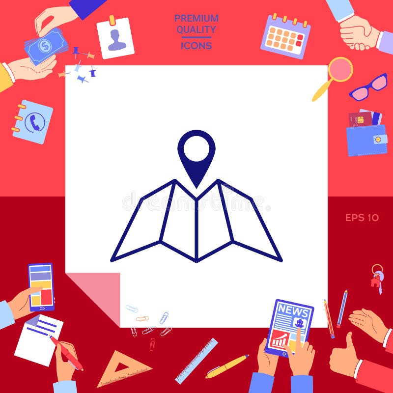 Icono Del Mapa Con Pin Pointer Ilustración del Vector - Ilustración de ...