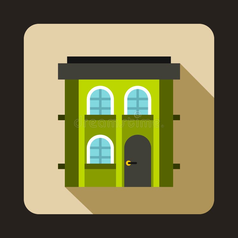 Icono Verde De La Casa De Dos Pisos, Estilo Plano Stock de ilustración ...