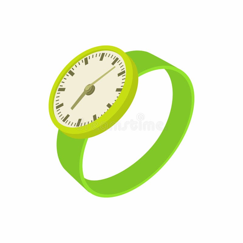 Icono Verde Del Reloj, Estilo De La Historieta Stock de ilustración ...