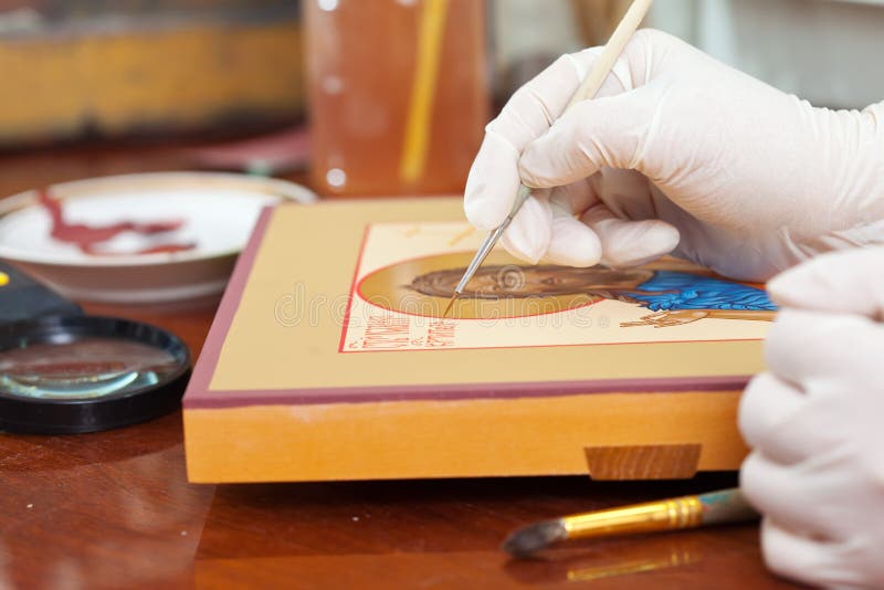 Iconographer stock image. Image of religious, paint, hand - 79216009