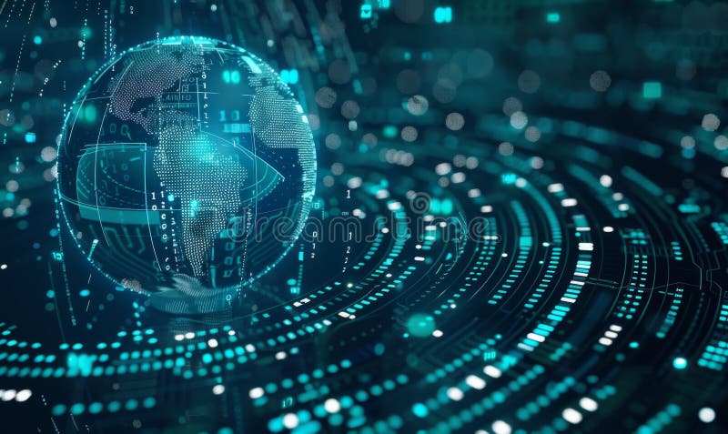 A World Map with Global Interconnection, Featuring a Swirling Blue ...