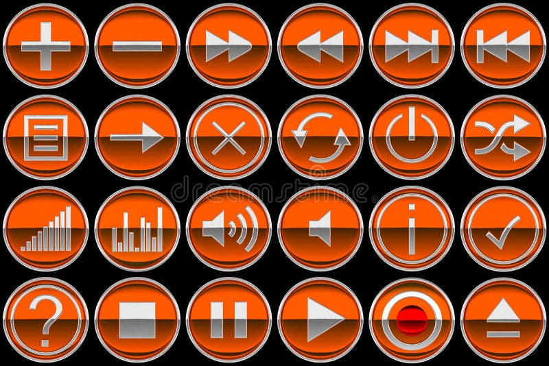 Iconos Anaranjados Redondos O Botones Del Panel De Control Stock de ...