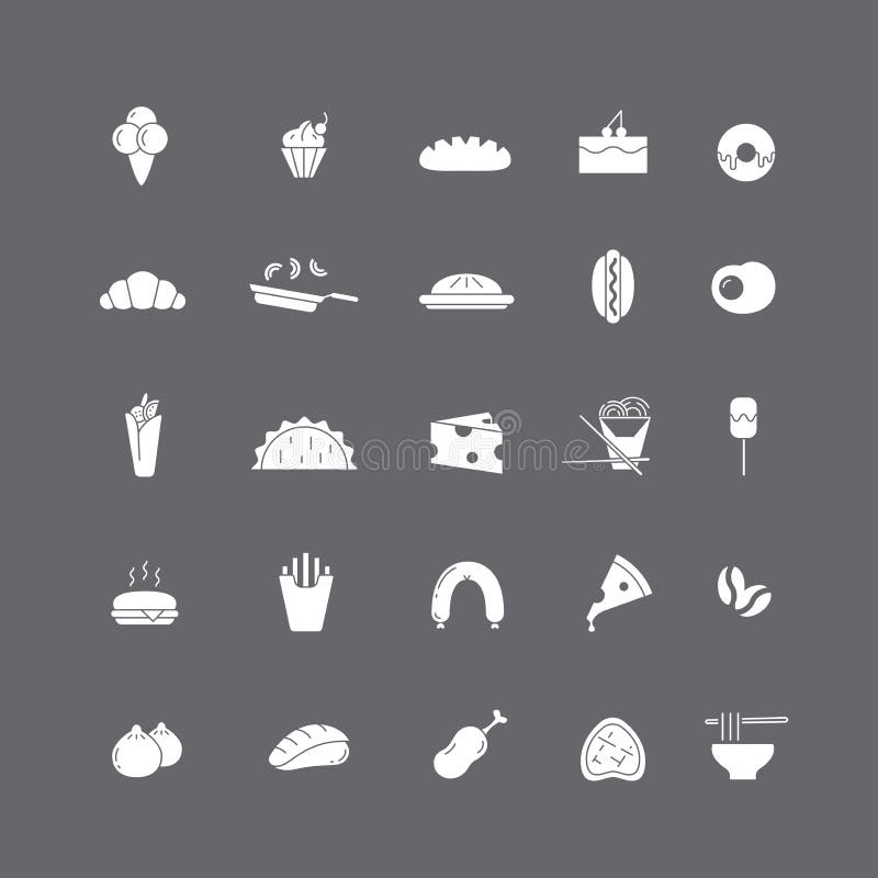 Iconos Blancos Con La Comida Ilustración del Vector - Ilustración de ...