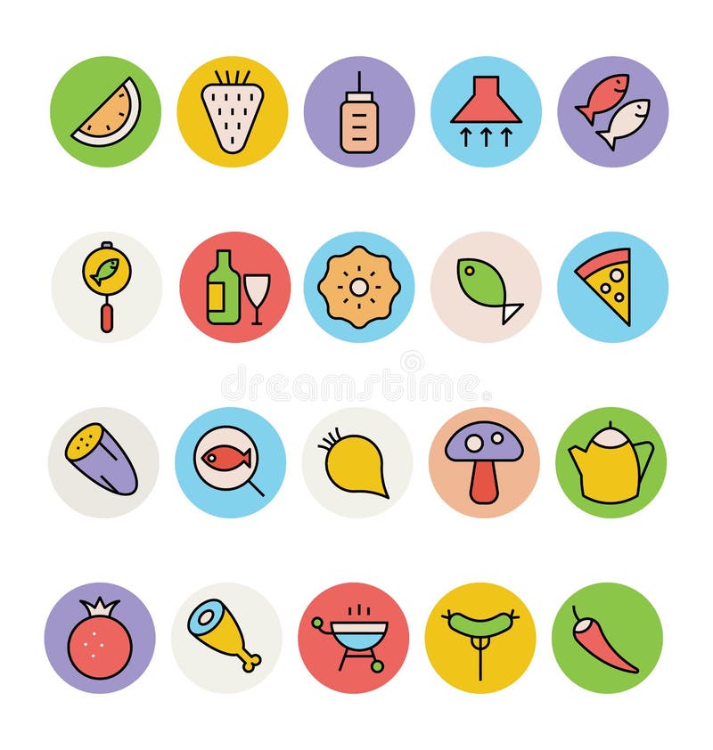 Iconos Coloreados Comida 4 Del Vector Stock de ilustración ...