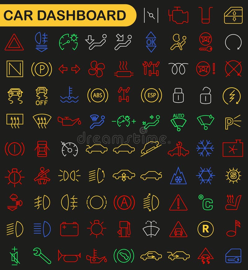 Iconos Coloreados Del Tablero De Mandos Del Coche. Interfaz Del Panel ...
