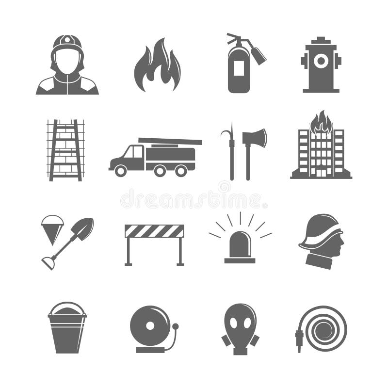 Fije De Iconos Del Vector De La Seguridad Contra Incendios Iconos De La ...