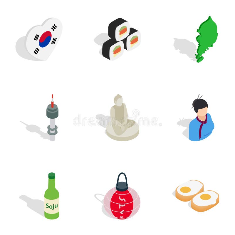 Iconos Culturales De Los Elementos De La Corea Del Sur Ilustración del ...