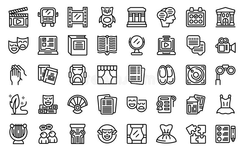 Iconos De Clase De Teatro Conjunto Vector De Esquema. Actor De Teatro ...