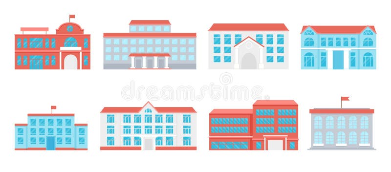 Iconos De Edificios Públicos De Escuelas. Centro De Educación Urbana Universidad O Edificio ...