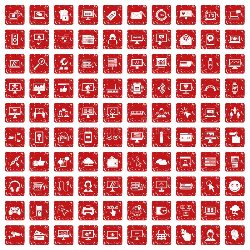 100 Iconos De Internet Fijaron Grunge Rojo Ilustración del Vector ...