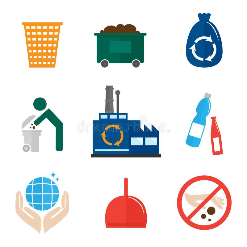 Iconos de la basura planos ilustración del vector. Ilustración de ...