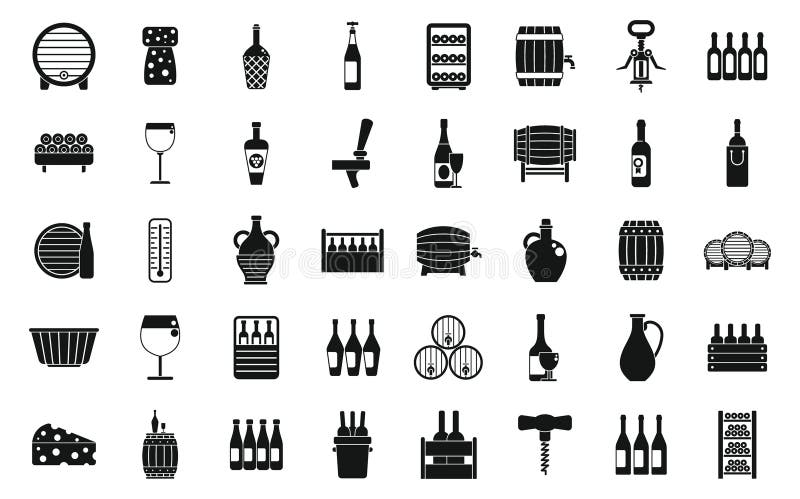 Iconos De La Bodega De Vinos Conjunto Simple Vector. Barril Stock de ...