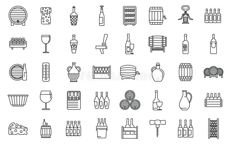 Iconos De La Bodega De Vinos Conjunto Vector De Contorno. Barril ...